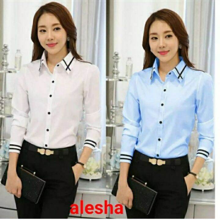 Baju atasan kemeja wanita lis/baju wanita krah lis/baju sabrina/blouse ...