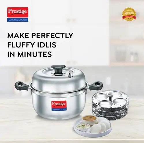 Prestige Super Stainless Steel Steam Vent Idli Cooker, 4 Plate (Gas ...