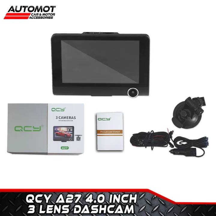 QCY A27 4.0 Inch Dashcam 3 Lens With Infrared IIndoor and Rear Camera ...