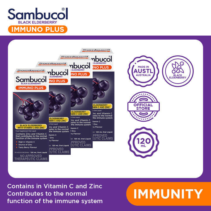 Sambucol Black Elderberry Immuno Plus With Vitamin C And Zinc 120ml ...