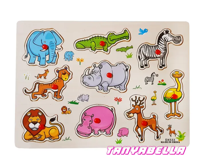 Wooden Zoo Animals Inset Peg Puzzle Board Educational Wooden Toy for ...