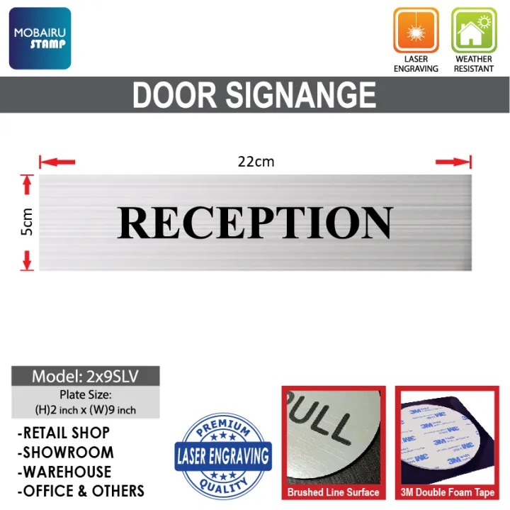 [RECEPTION] DOOR SIGN / Signage Silver Brushed Lined Plate - Size 5cm x ...