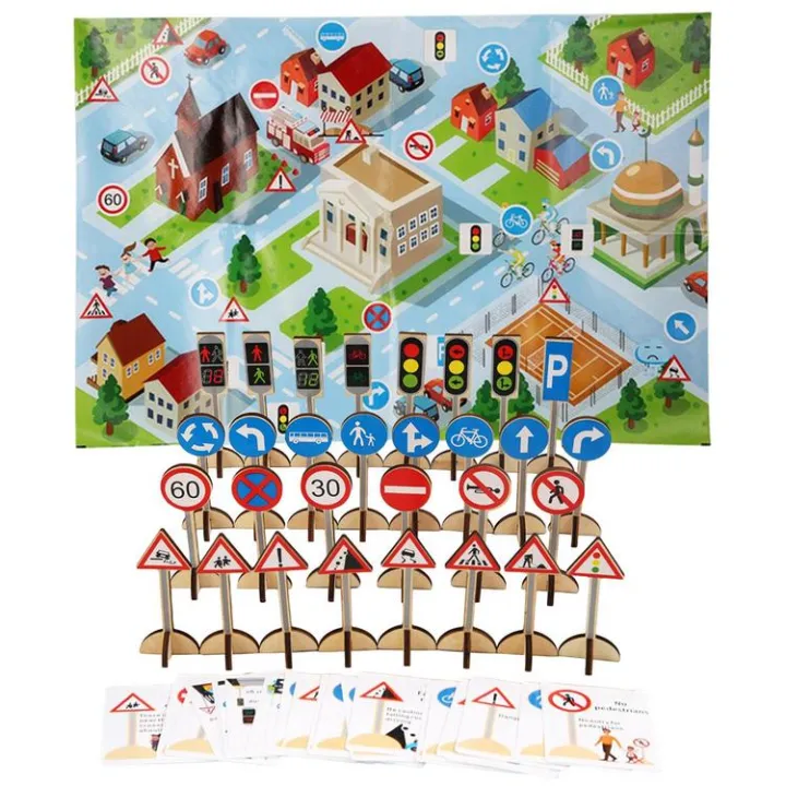 Traffic Light Toy NUOBESTY 8pcs Wooden Set - Mini Road Signs For Kids ...