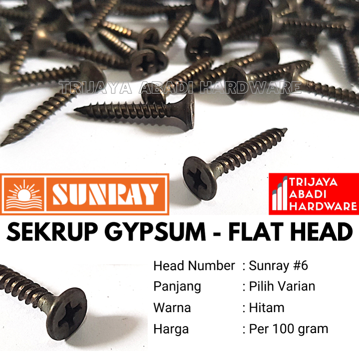 Sekrup Gypsum #6 Sunray Skrup Hitam Drywall Flat Head Screw | Lazada ...