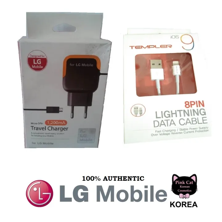 LG Mobile MIcro 5PIN 1200mA Travel Charger (Black) with Templer iOS 9 ...