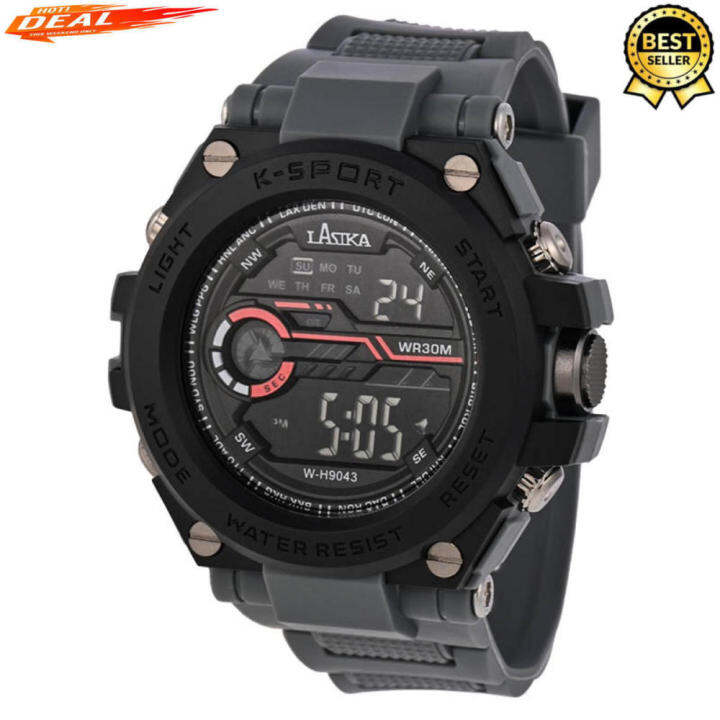 SPORT 100% Waterproof Original LASIKA H9043 Black Dial Grey Resin Band ...