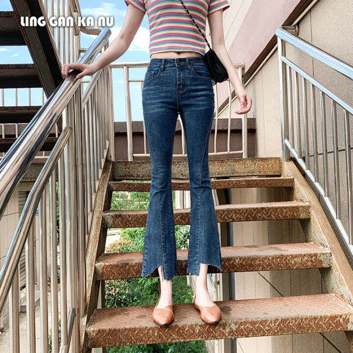 LING GAN KA NU กางเกงยีนส์ผู้หญิง สไตล์เกาหลีฤดูใบไม้ผลิและฤดูร้อนใหม่ ...