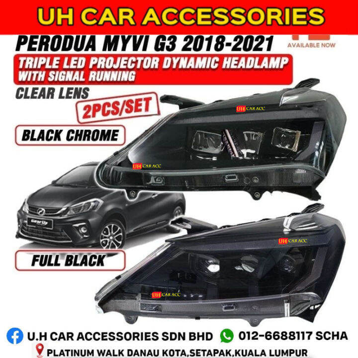 PERODUA MYVI G3 2018-2021 TRIPLE LED PROJECTOR DYNAMIC HEADLAMP WITH ...