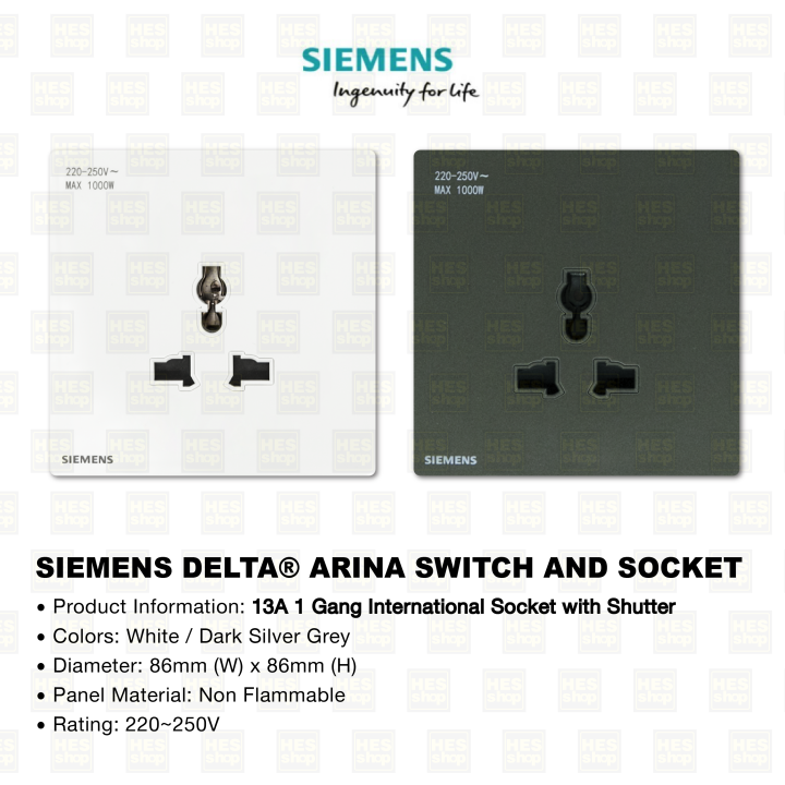 SIEMENS DELTA® ARINA SWITCH AND SOCKET 13A 1 GANG INTERNATIONAL SOCKET ...