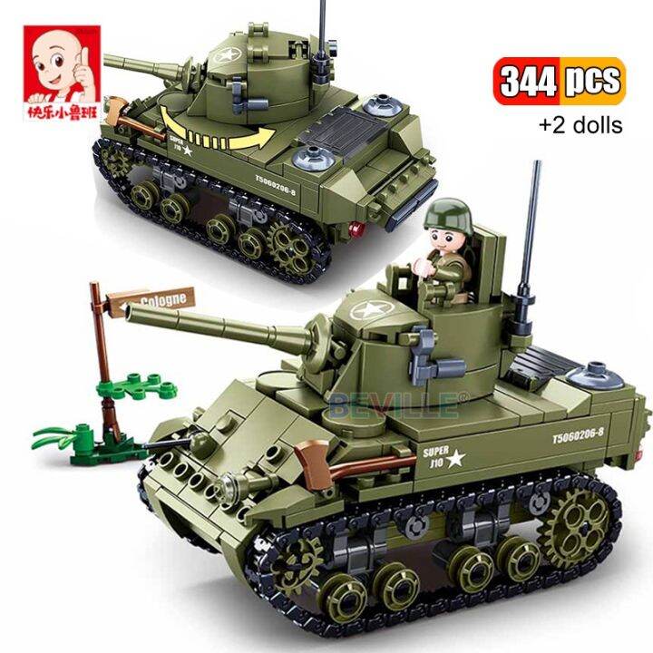 344Pcs Military WW2 M5 Stuart Light Tank Building Blocks US Soviet Army Weapons Vehicles Bricks ...
