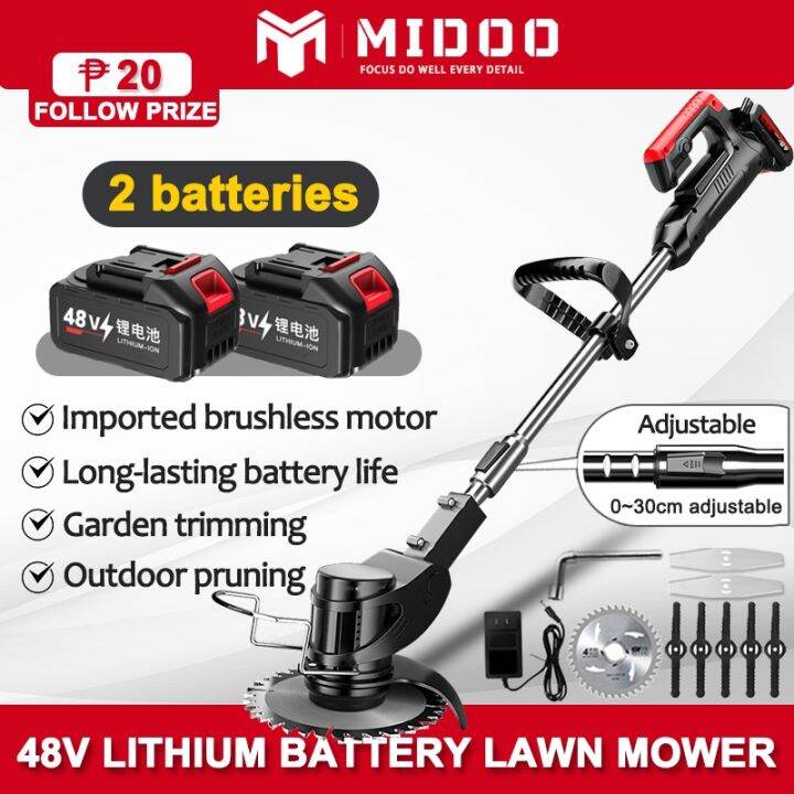 MIDOO 48V Cordless Cutter Lawn Mower Rechargeable Portable Garden ...