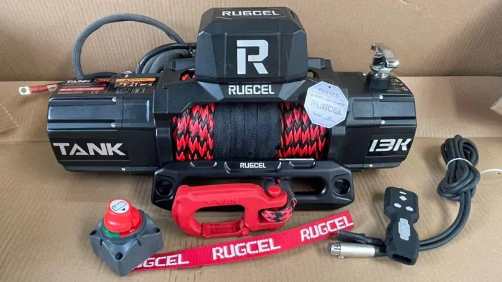 RUGCEL 13500LB Winch Waterproof IP68 Electric Winch with Plasma Rope, Wired Handle and Wire ...