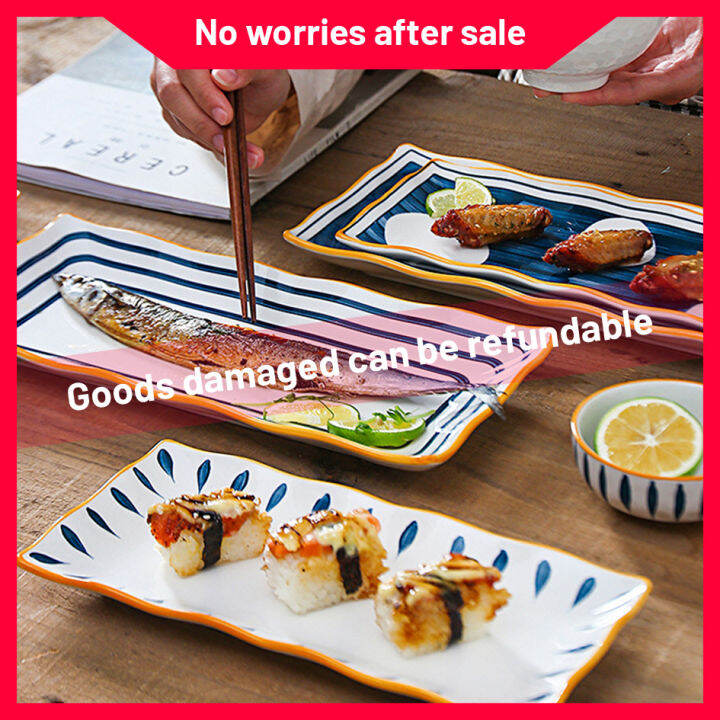 Ceramic Dinner Plate White Blue Dinner Plate Rectangular Dinner plate ...