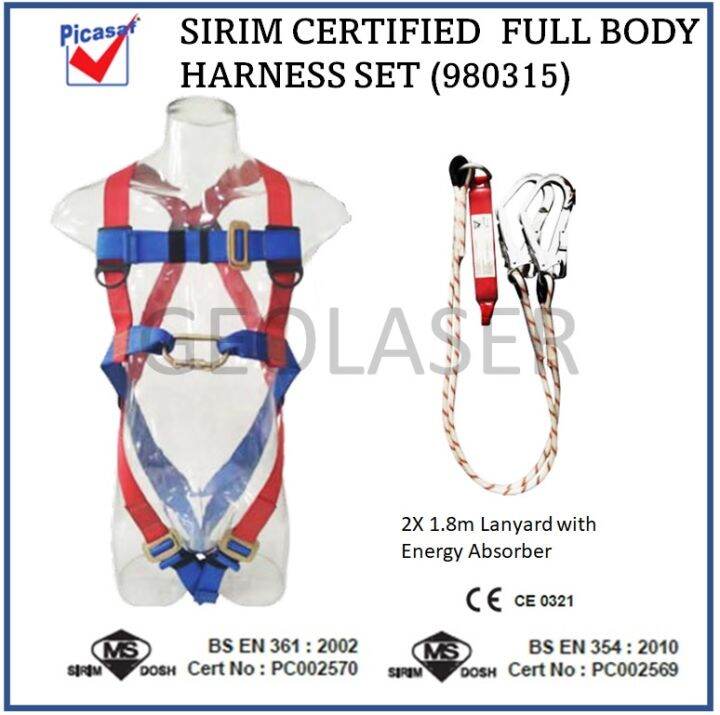 Picasaf Sirim Certified Full Body Safety Harness Set with 2 Lanyard with Big Steel Hook and ...