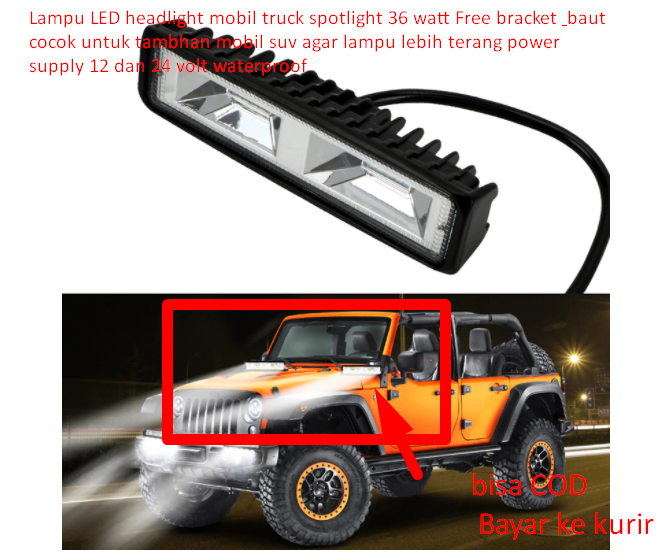 Lampu LED headlight mobil truck spotlight 36 watt Free bracket & baut cocok untuk tambhan mobil ...