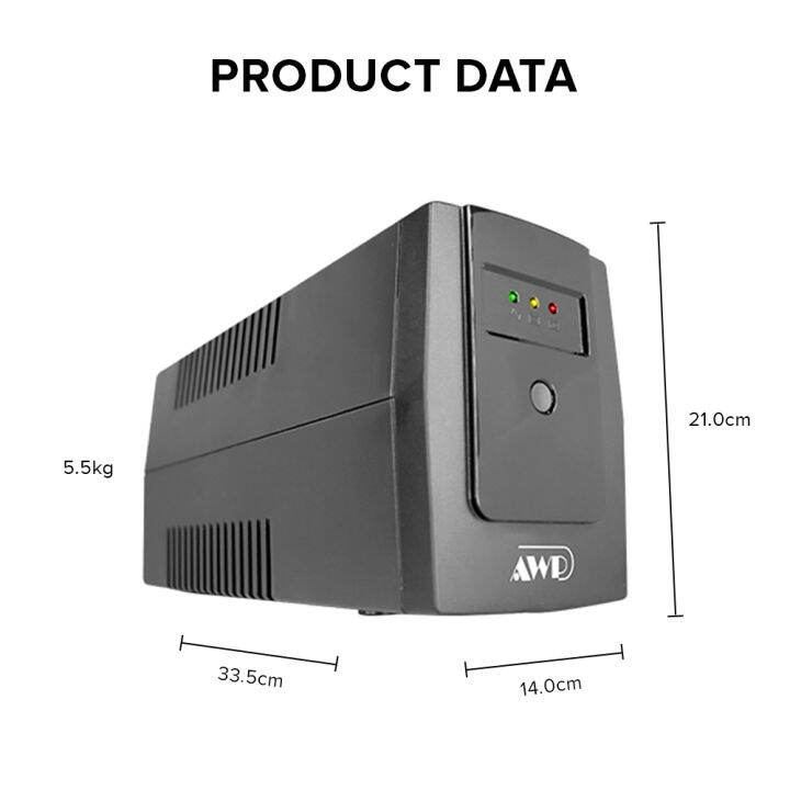 AWP AID1000 Aide 600W-1000VA UPS with AVR Uninterruptible Power Supply ...