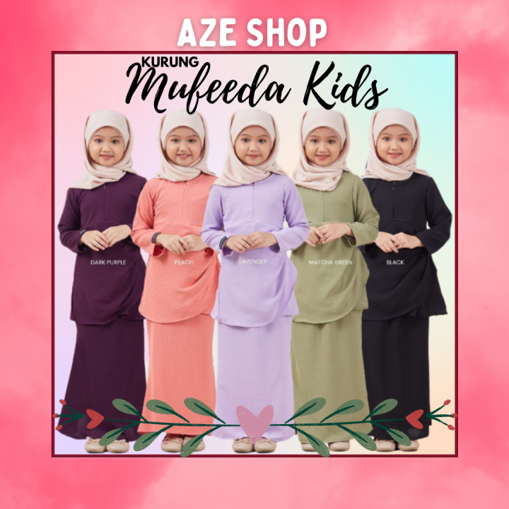 Hasnuri Baju Kurung Mufeeda Kids - Black/Matcha Green/Peach/Dark Purple ...
