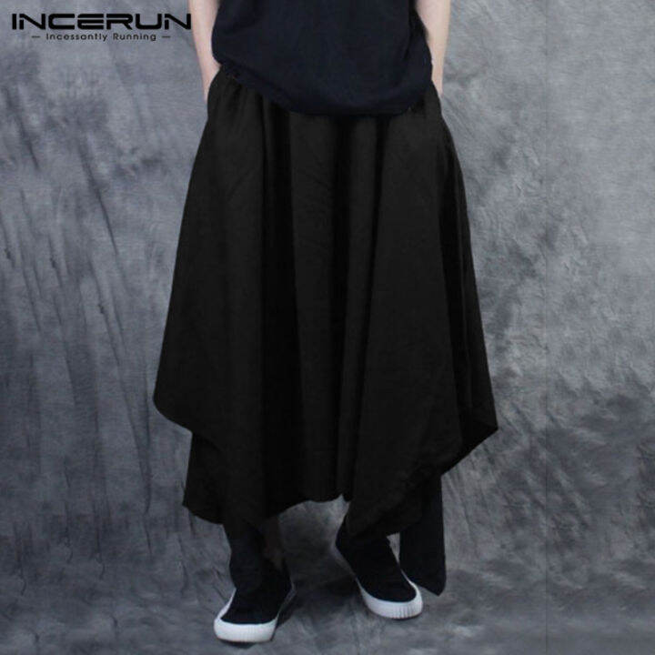 INCERUN Mens Japanese Retro Hakama Loose Baggy Trousers Hippy Wide Leg ...