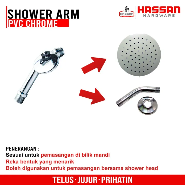 KEPALA AIR HUJAN + BATANG PEMASANGAN // SHOWER ARM BESI CHROME BIASA ...