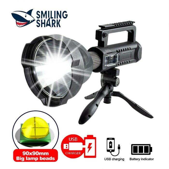Lampu Suluh Terang Mudah Alih Kuat Smiling Shark USB Rechargeable ...