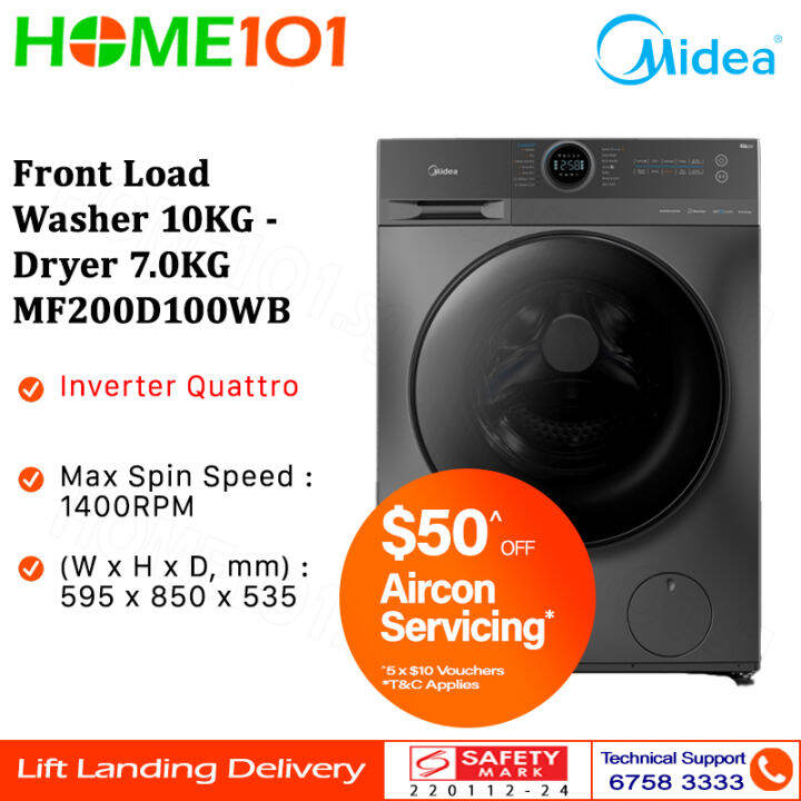Midea Front Load Washer 10KG - Dryer 7.0KG MF200D100WB | Lazada Singapore