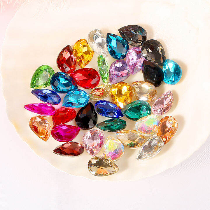 50pcs 6×8mm Colorful Glass Water Drop Rhinestones Crystal Water Drop ...