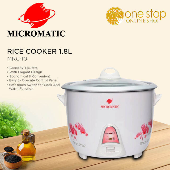 MICROMATIC Rice Cooker 1.8L 10 Cups of Rice with Glass lid Cover 700watts MRC-10 *OSOS* | Lazada PH