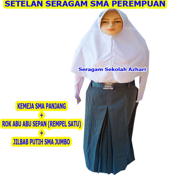Setelan seragam Sekolah SMA Perempuan Putih Abu abu Rok Sepan Lengkap Jilbab SMA-Stelan Seragam ...