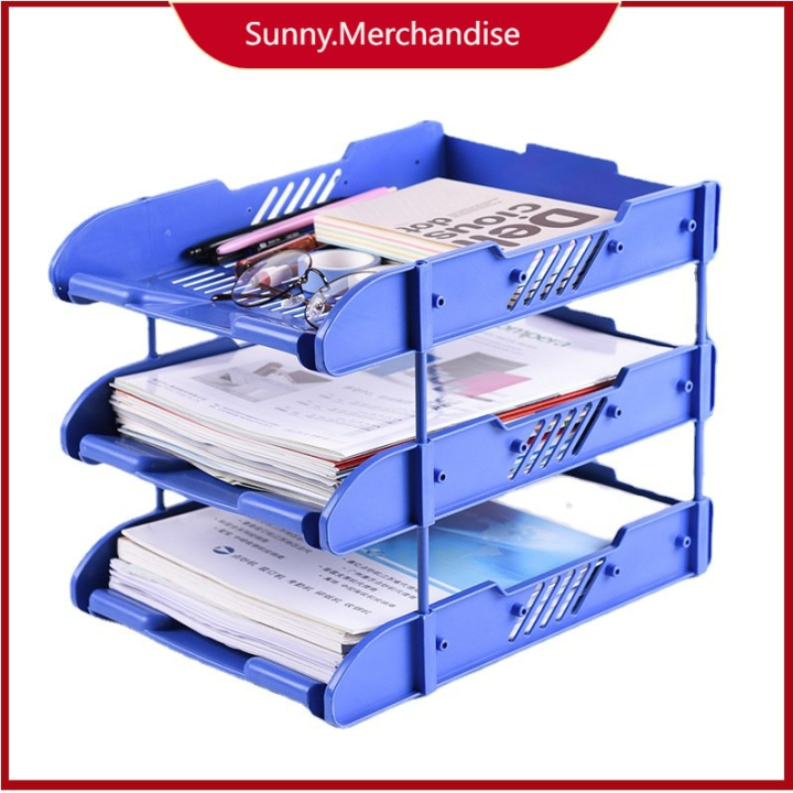 Sunny.Merchandise File Organizer- Three Layer Folder Rack Document Tray ...