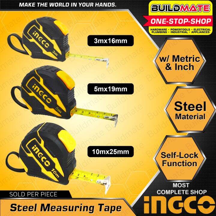 BUILDMATE Ingco Self Locking Steel Measuring Tape Measure 5M 3M 10M Tape Measure Dual Ruler HT2 ...