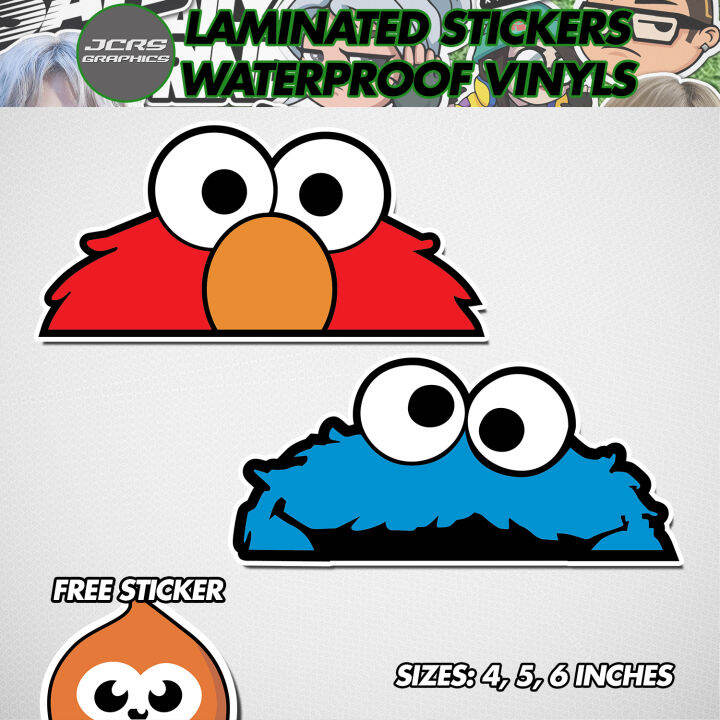 Cute Car Sticker and Decal - Sesame Street Grover and Elmo - Peeking ...