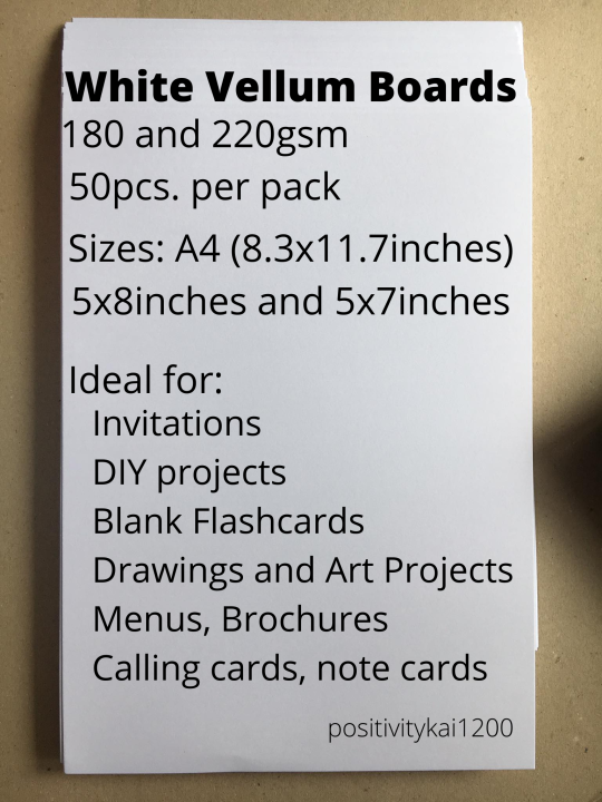 50 pcs White Vellum Boards A4 and 5R 5x7" sizes 220gsm & 180gsm DIYs ...