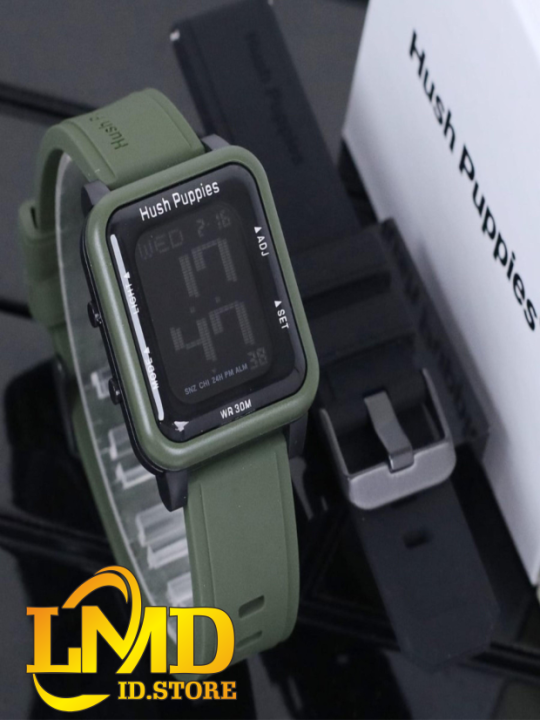 Jam Tangan Cewe Digital Segi Hushpuppiesh Original Tali Rubber Water ...