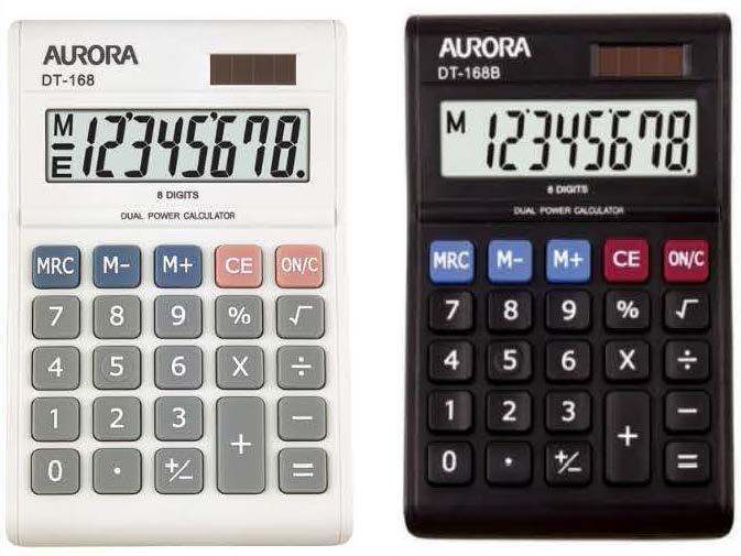Aurora DT168 8 digits Digits Dual Power Calculator Black / White DT-168 ...