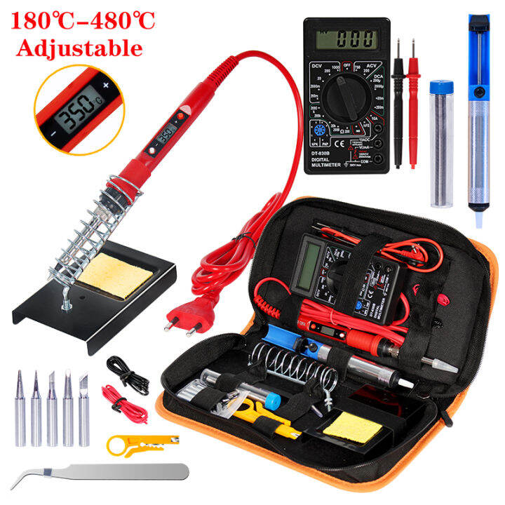Soldering iron kit adjustable temperature 220V 80W LCD solder Ceramic ...