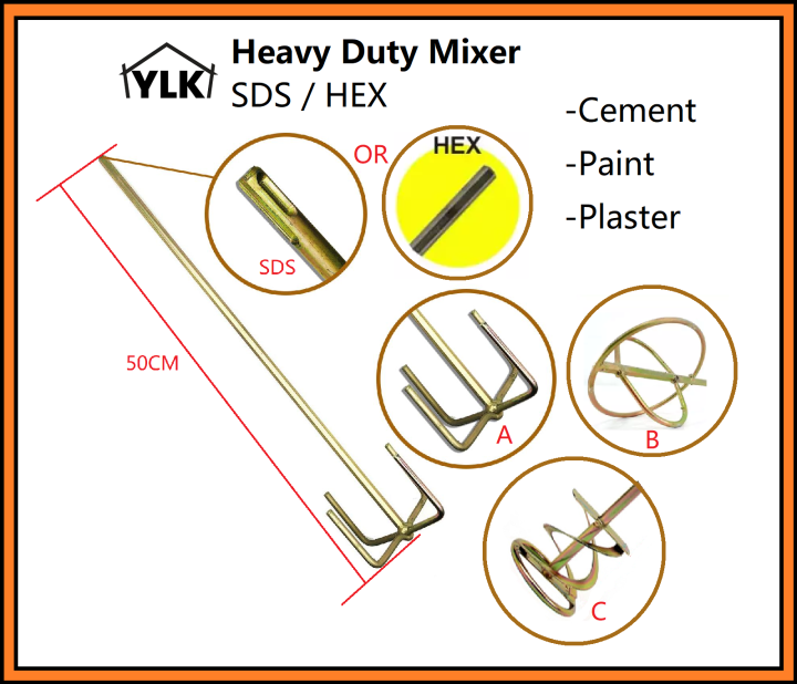 YLK 50CM SDS/HEX Heavy Duty Cement Paint Plaster Mixer -3 Type Mixer ...