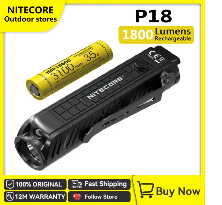 Nitecore P18 Unibody Die-case Futuristic CREE XHP35 HD LED 1800 Lumens with Auxiliary Red Light ...