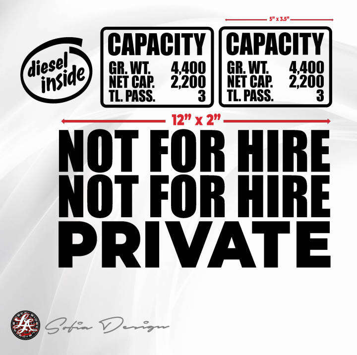 TRUCK VAN CAPACITY & NOT FOR HIRE VINYL STICKER + FREE DIESEL INSIDE ...