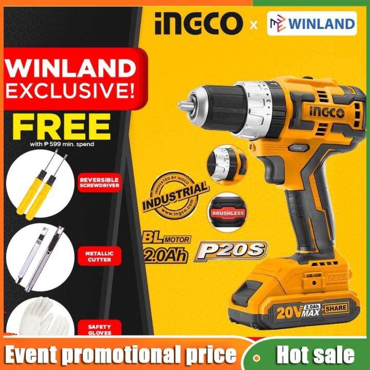 INGCO by Winland Lithium-Ion Cordless Brushless Impact Drill 20V ...