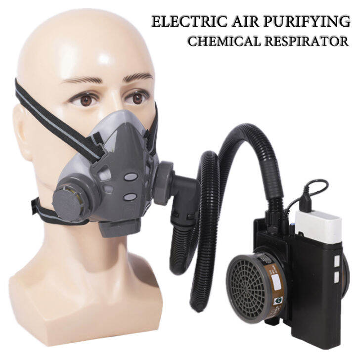 Electric Powered Air Purifying Half Face Chemical Gas Respirator Dual ...