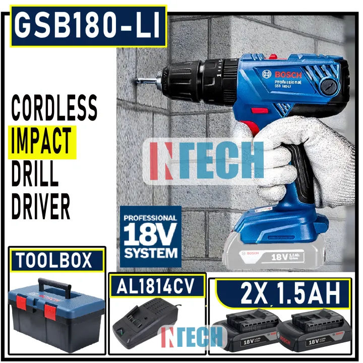 BOSCH GSB180-LI CORDLESS IMPACT DRILL/DRIVER C/W 1X AL1814CV CHARGER ...