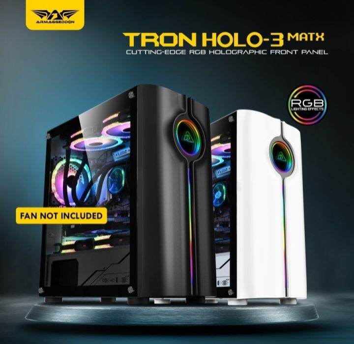Casing PC Armageddon TRON HOLO 3 Tempered Glass Casing Black / WHITE ...