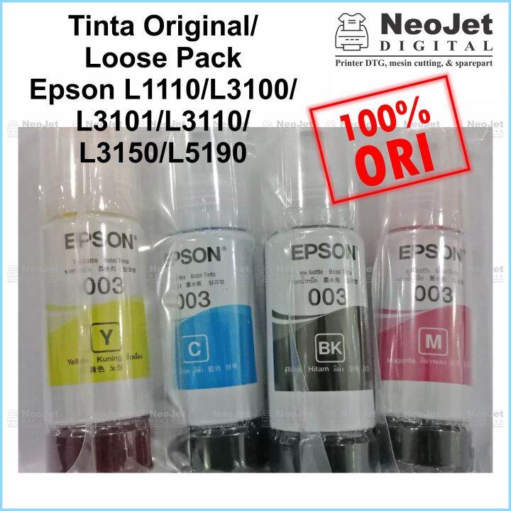 Tinta Epson Ori Original L1110 L3100 L3101 L3110 L3150 L5190 Loose Pack ...