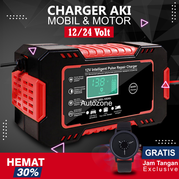 RJTianye Charger Aki Mobil Lead Acid Smart Battery Charger 12V 4-100Ah ...