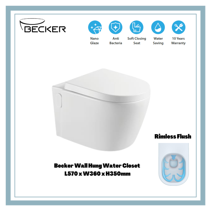 Becker Wall Hung Water Closet With 360deg Dynamic Flushing | Lazada ...