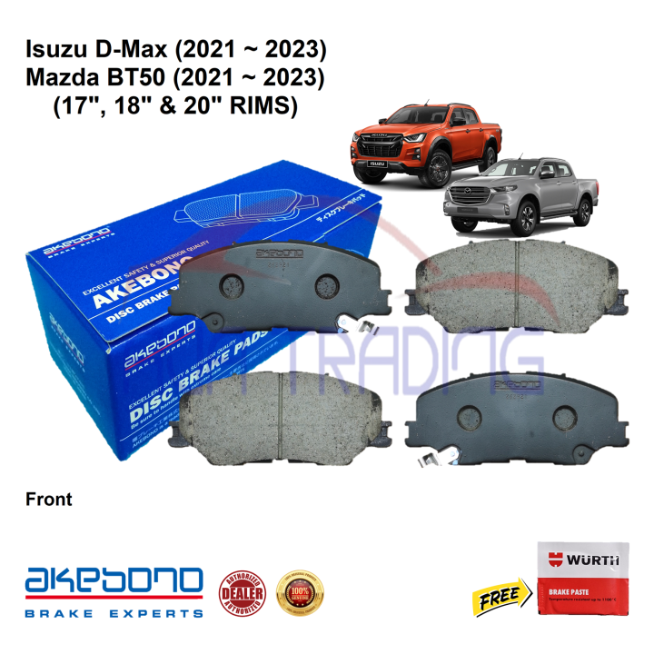 Genuine Akebono Front Brake Pads for Isuzu D-Max (2021-2023), Mazda BT50 (2021-2023) 17", 18 ...