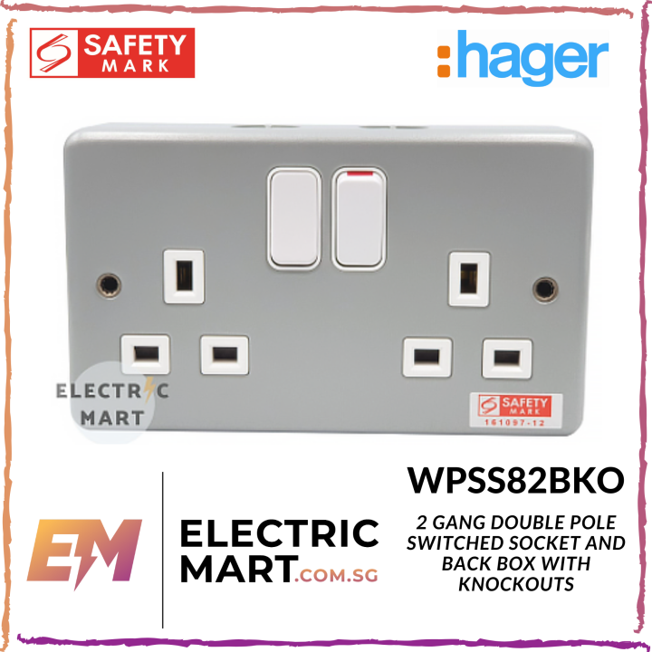 Hager WPSS82BKO 13A 2 Gang Double Pole Switched Socket and Back Box ...