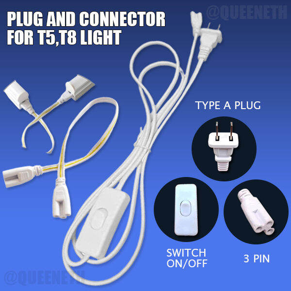 3pin AC 240-300V LED t5 t8 Tube Connector Cable Wire Power Supply US ...