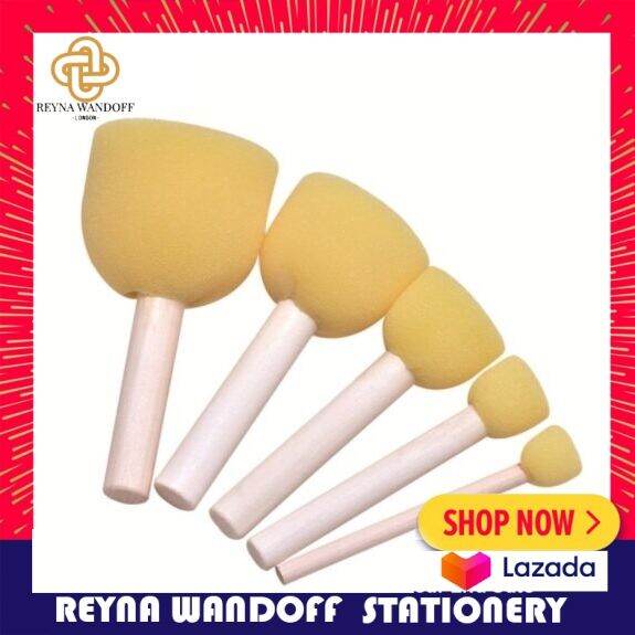 5pcs Wooden Handle Sponge Brushes Art Painting Children Fun Activities ...