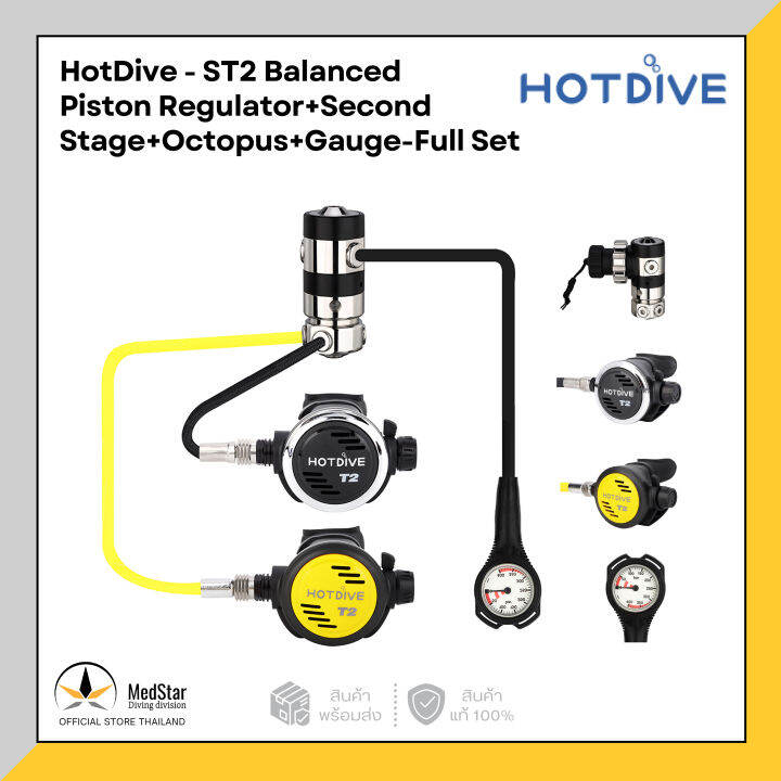 HotDive - ST2 Balanced Piston DIN/YOKE Regulator+Second Stage+Octopus ...